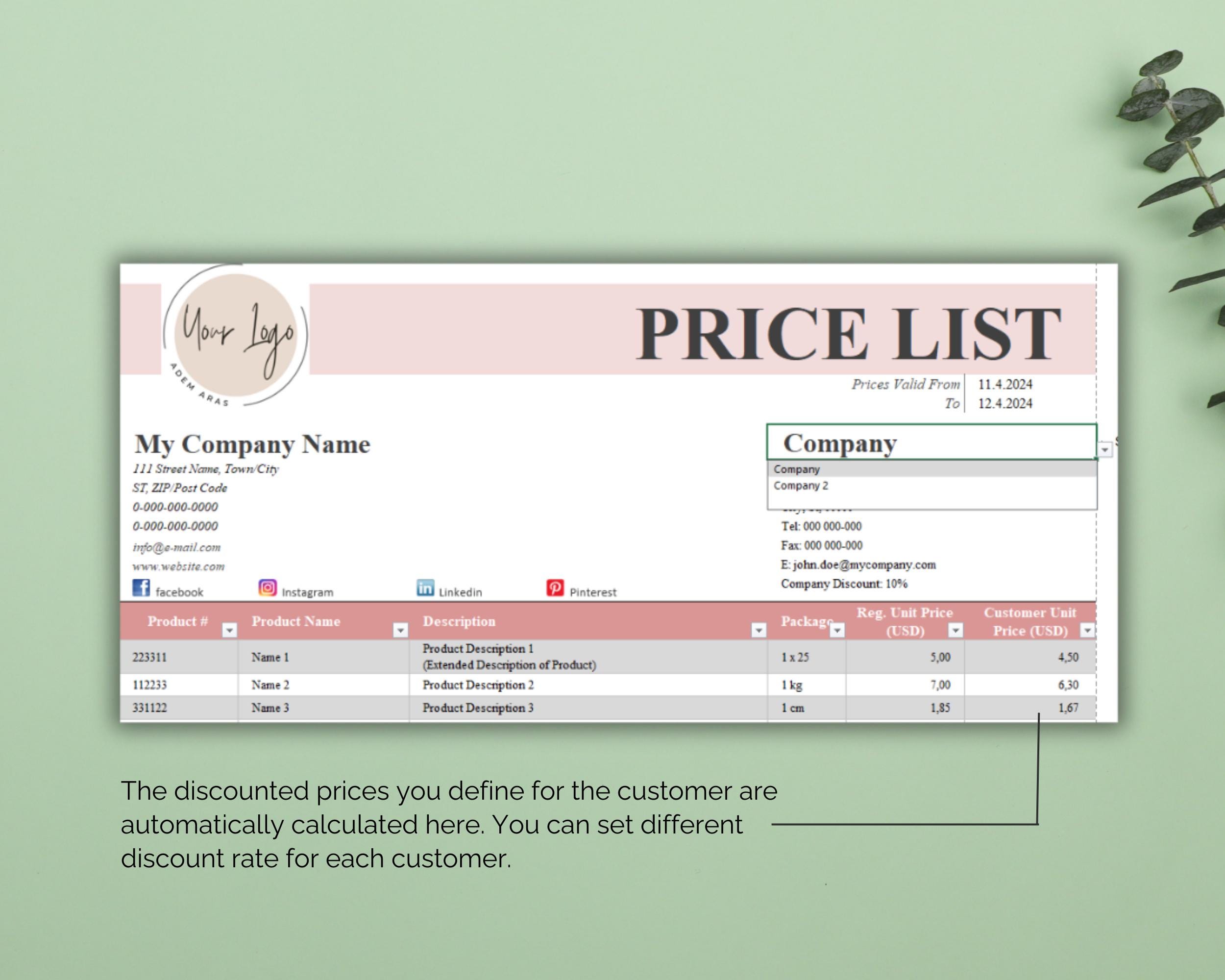 Advanced Price List Template: Excel & Google Sheets (PDF) - Etsy