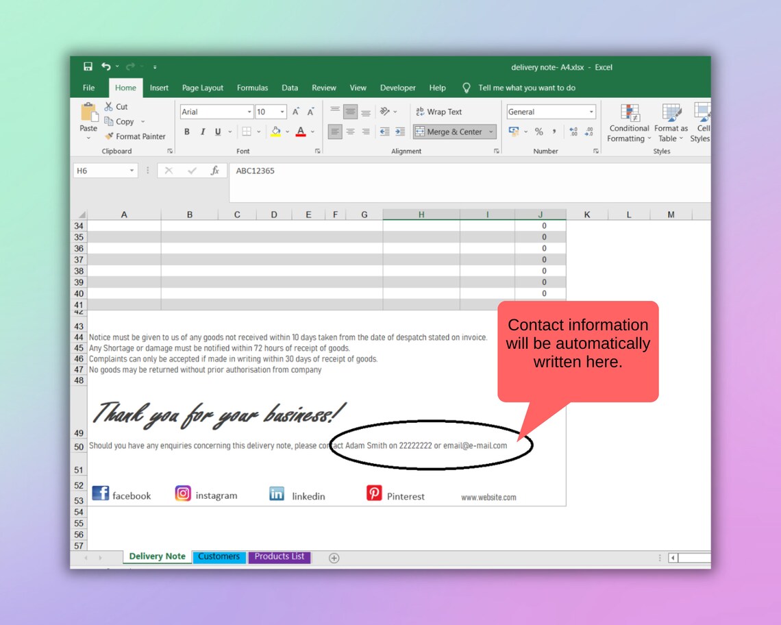 Advanced Delivery Note Template, Packing Slip, Google Sheets, MS Excel ...