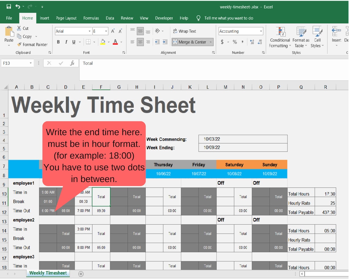 Weekly Timesheet for Multiple Employees Employee Table With - Etsy