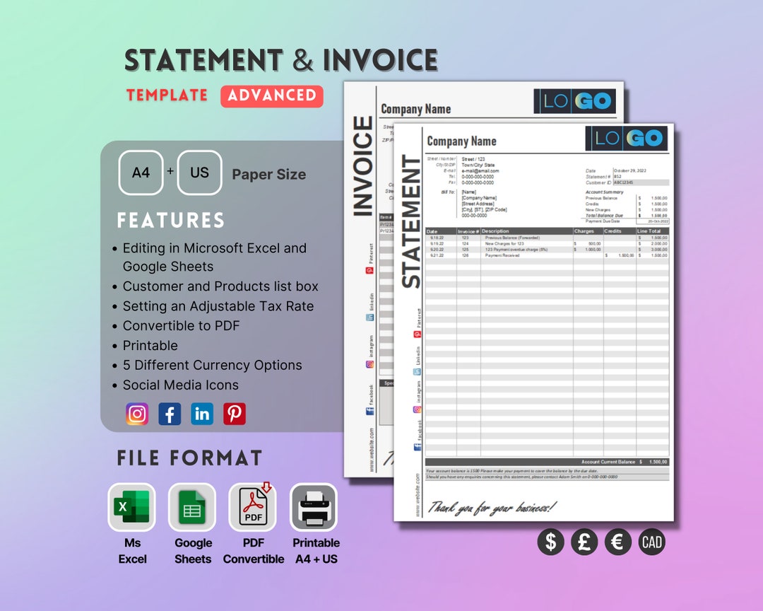 Advanced Invoice and Statement Template, Selected From Customers and ...