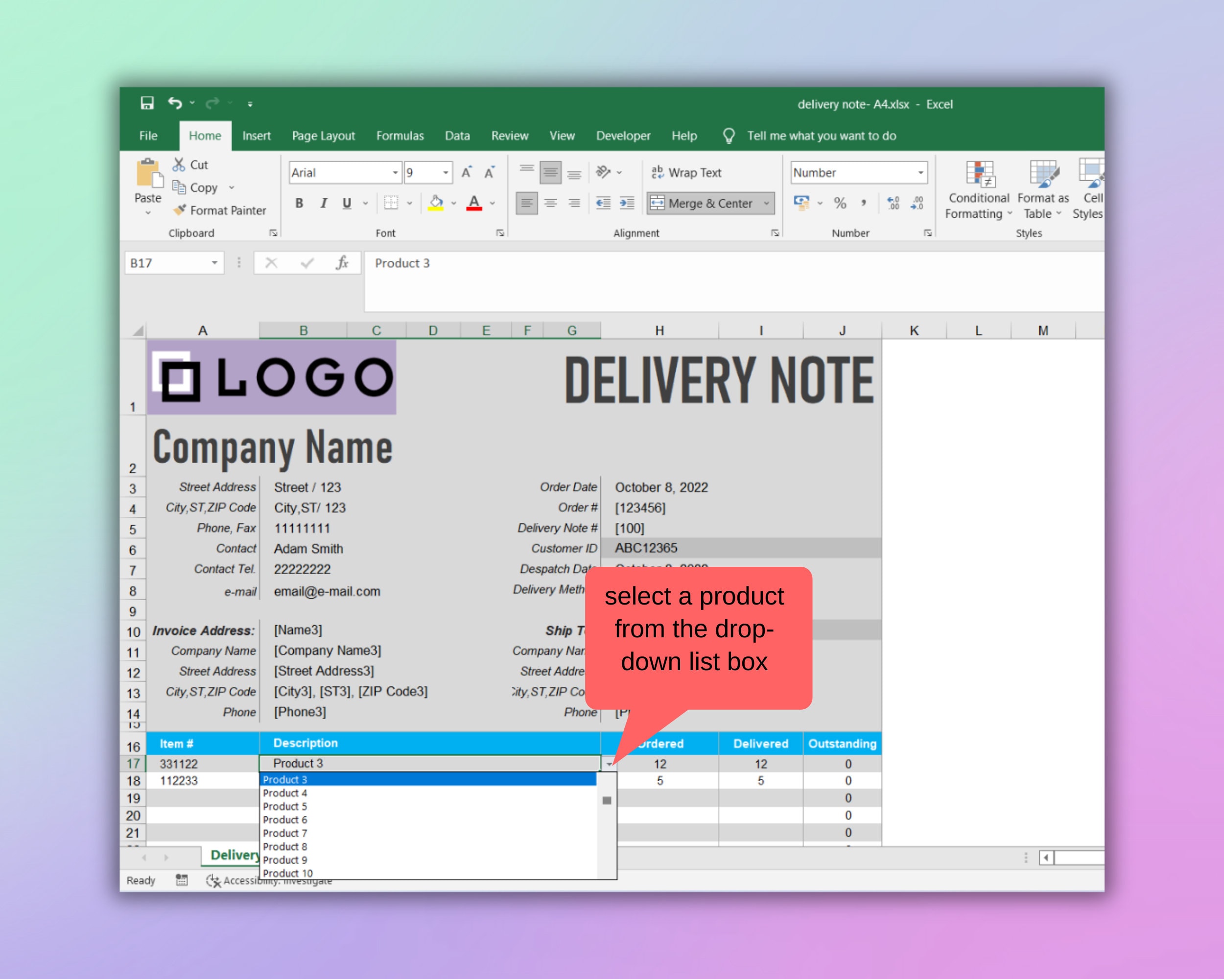 Advanced Delivery Note Template, Packing Slip, Google Sheets, MS Excel ...