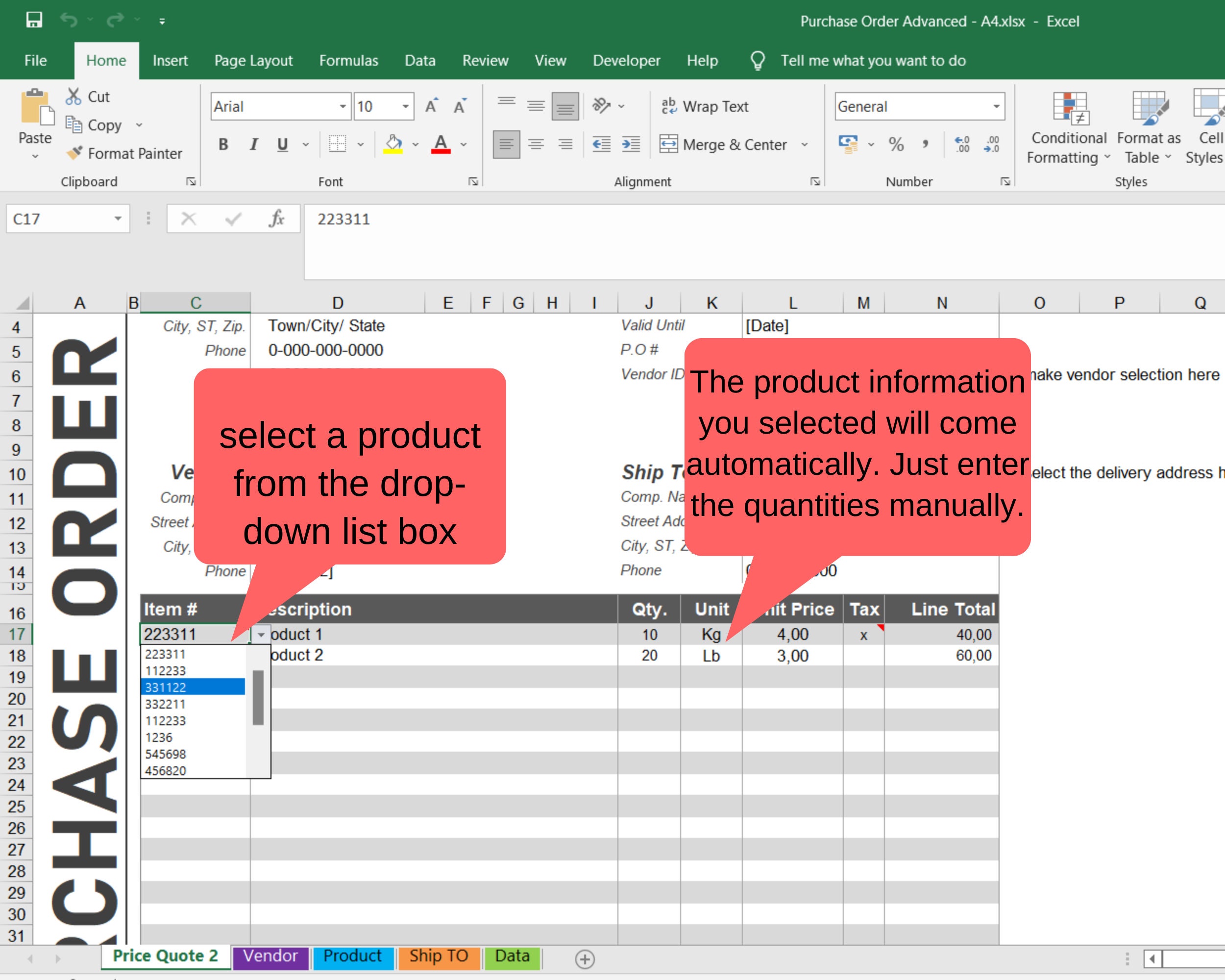 Advanced Purchase Order Form Template Google Sheets MS - Etsy