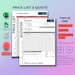 Automated Price List and Quote Template, Google Sheets and Excel, PDF ...