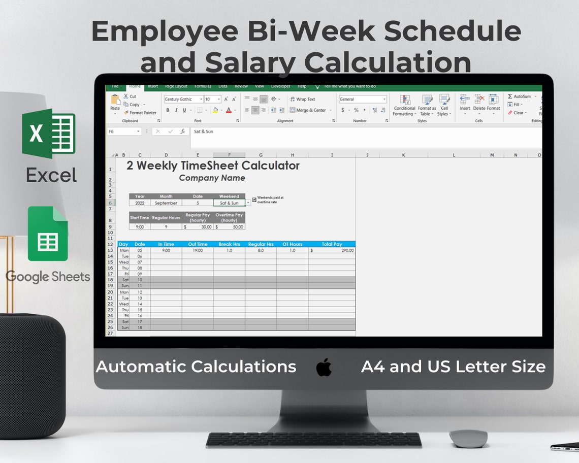 Bi-week Timesheets Employee Table With Break Salary - Etsy