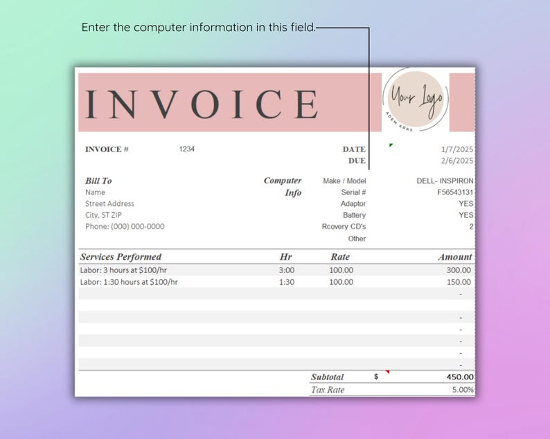 Computer Repair Invoice Template | Editable Excel & Google Sheets ...