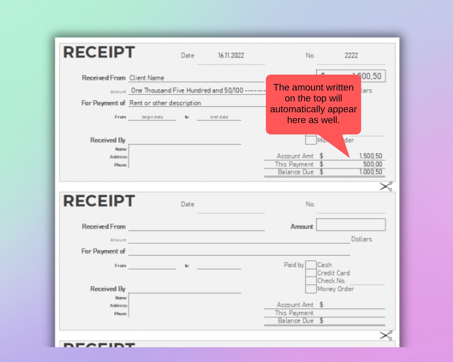 Receipt Template Excel and Google Sheets, Convertible PDF, Receipt Form ...