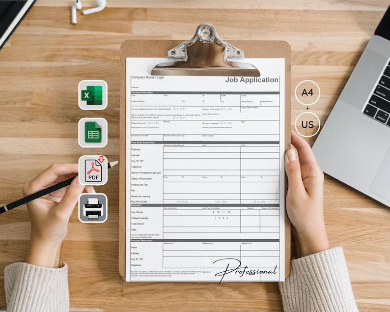 Job Application Template, Google Sheets, Microsoft Excel, PDF, Employee ...