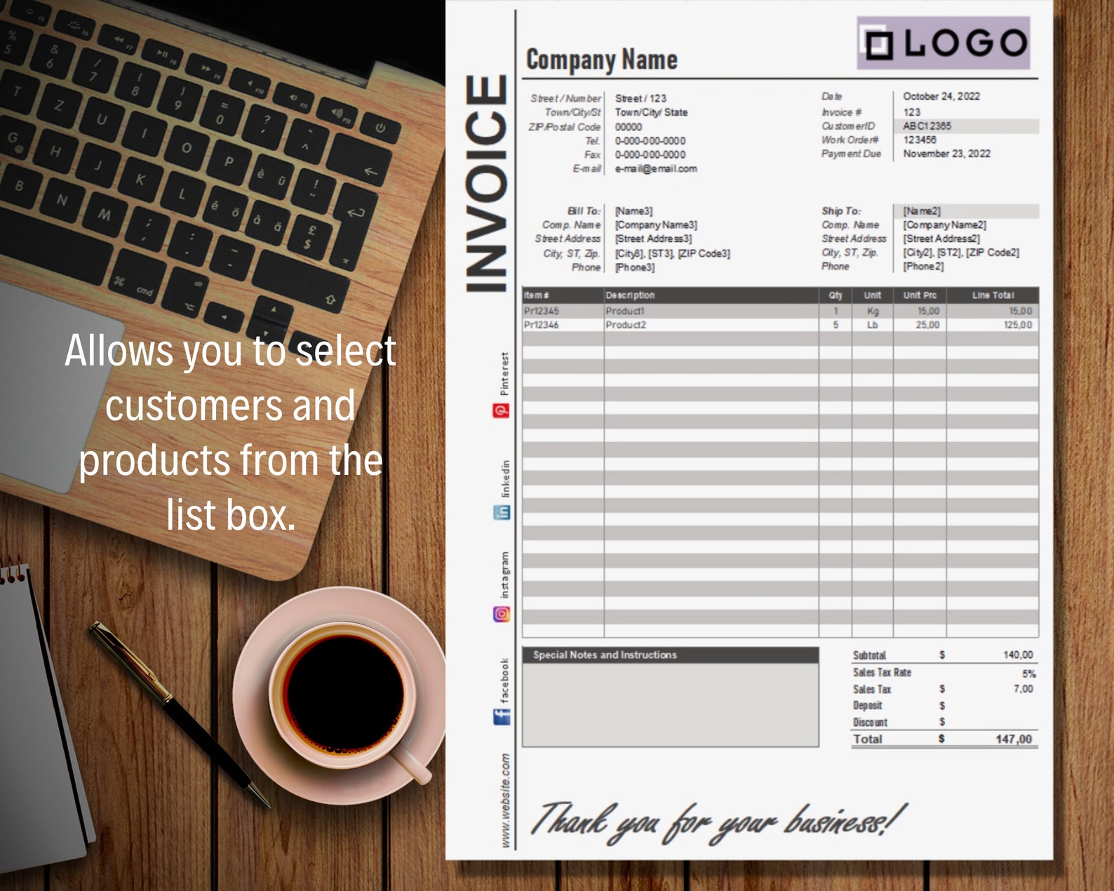 Advanced Invoice Template Selected From Customers and - Etsy
