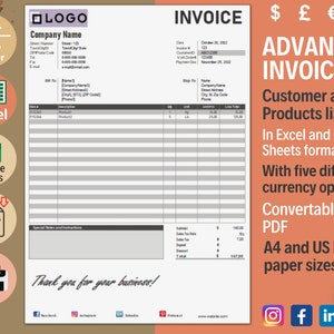 Advanced Invoice Template Selected From Customers and - Etsy