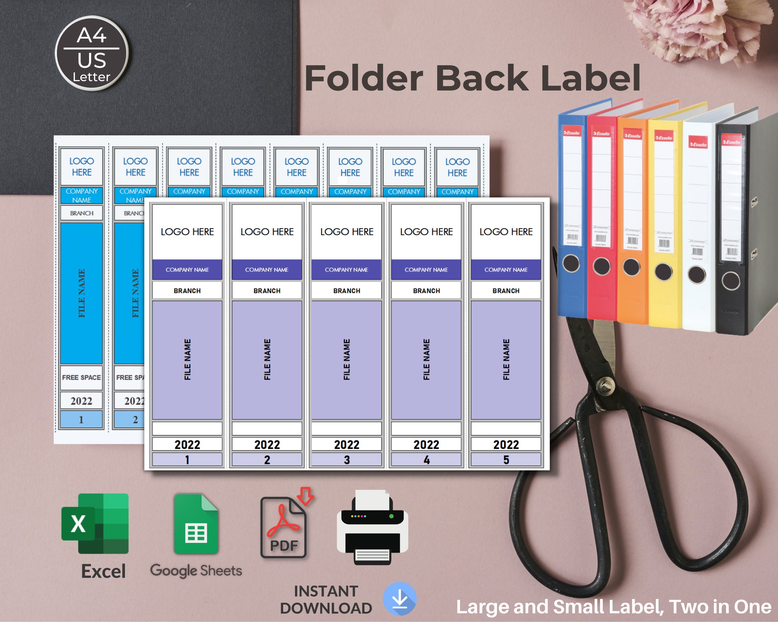 Printable Folder Back Labels: Excel & Google Sheets Template (A4/US ...