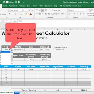 Weekly Timesheets Employee Table, With Break, Salary Calculator, Excel ...