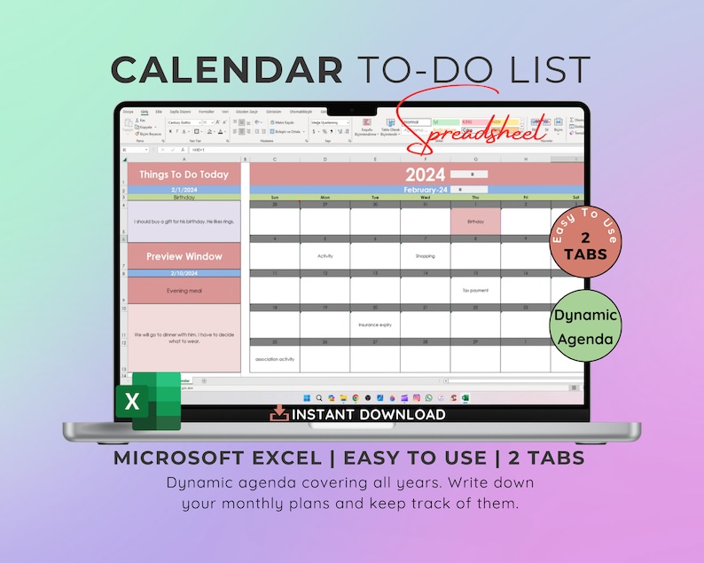 To-do List & Smart Calendar Excel Template: Task Tracker (digital ...