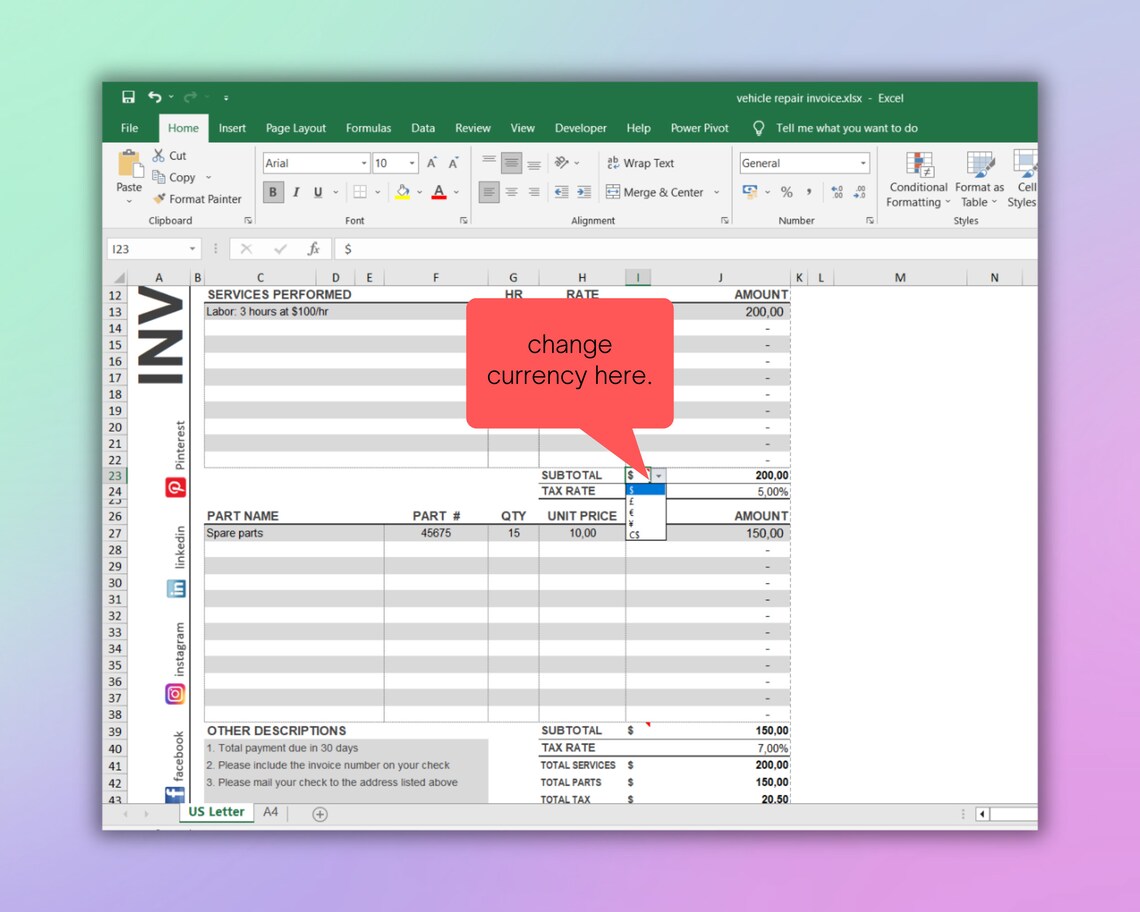 Computer Maintenance and Repair Invoice Template, Excel, Google Sheets ...