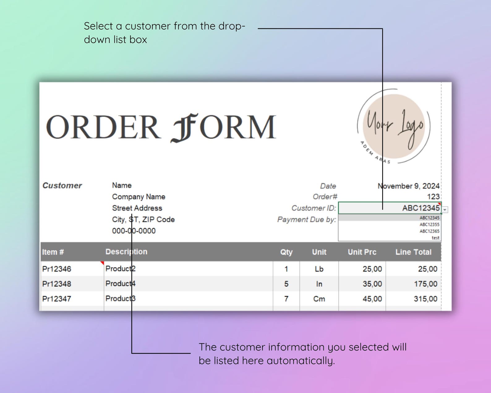 Editable Order Form Template for Excel & Google Sheets | Easy-to-use ...