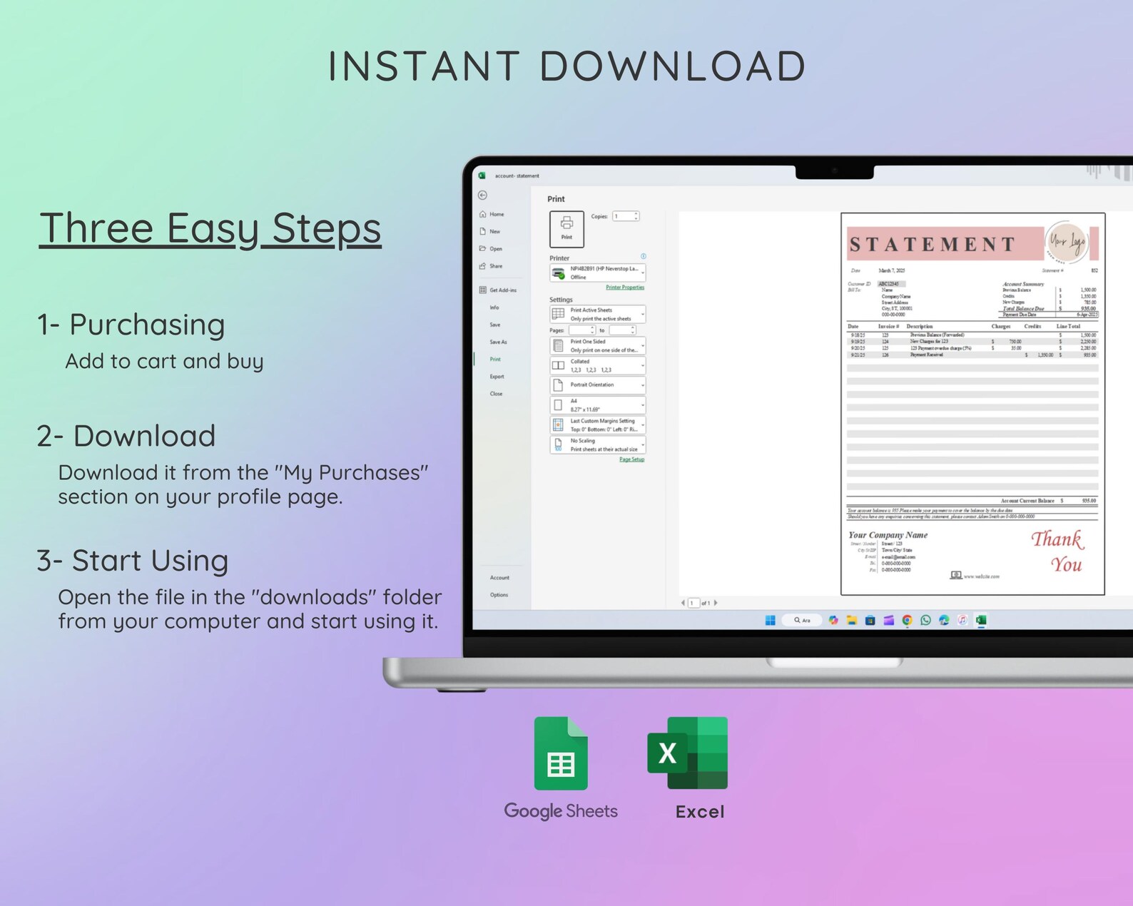 Advanced Account Statement Template: Excel & Google Sheets (PDF) - Etsy