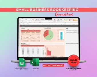 Small Business Bookkeeping Template, Google Sheets Bookkeeping Spreadsheet, Expense and Income ...