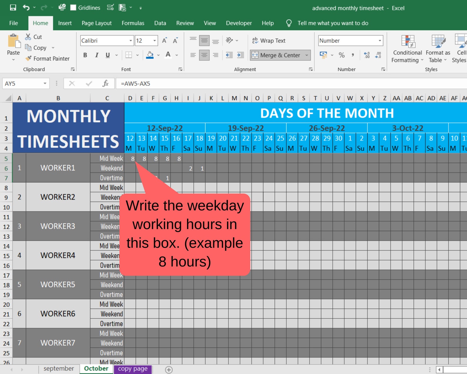 For Multiple Employees Monthly Time Chart Employee Work - Etsy