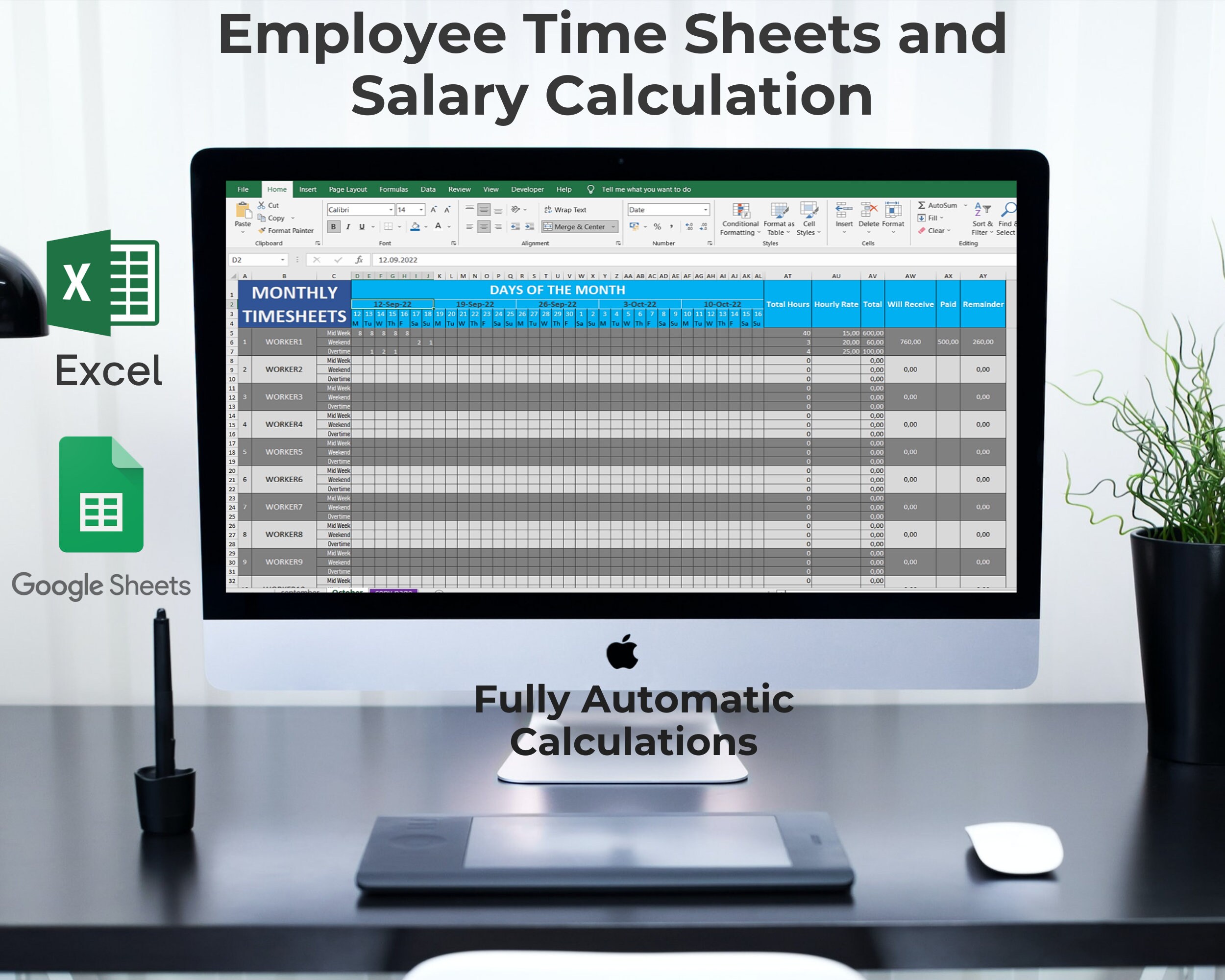 Monthly Time Employee Chart Salary Calculator Employee Work - Etsy