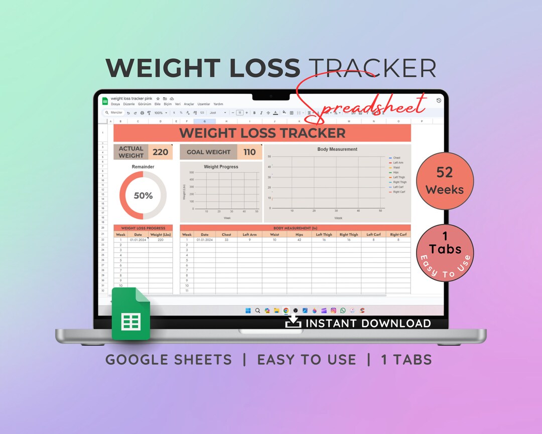 Weight Loss Tracker: Google Sheets Progress Spreadsheet (digital ...