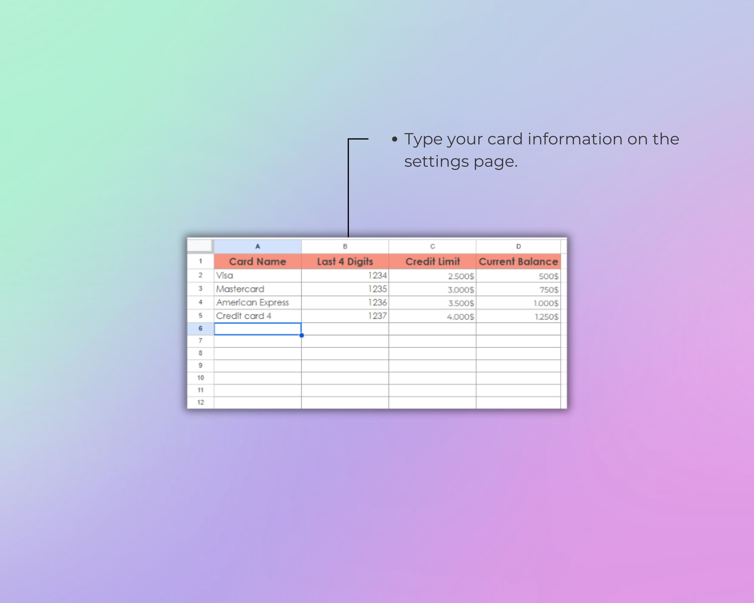 Credit Card Utilization Tracker: Excel Spreadsheet Template (digital ...