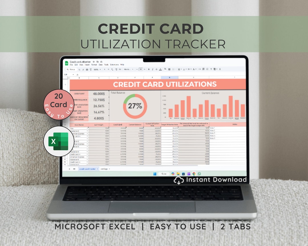 Credit Card Utilization Tracker: Excel Spreadsheet Template (digital ...