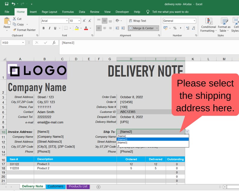 Advanced Delivery Note Template Packing Slip Google Sheets - Etsy