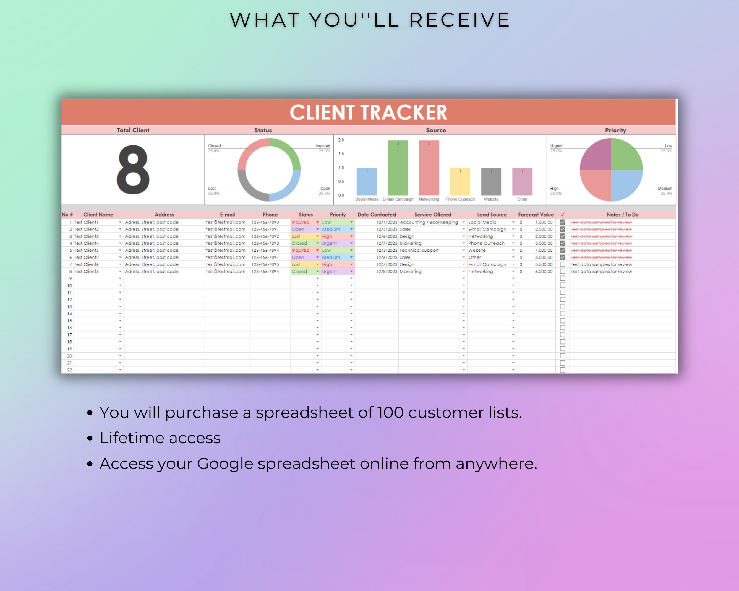 Client Tracker Google Sheets Template: Small Business Customer ...