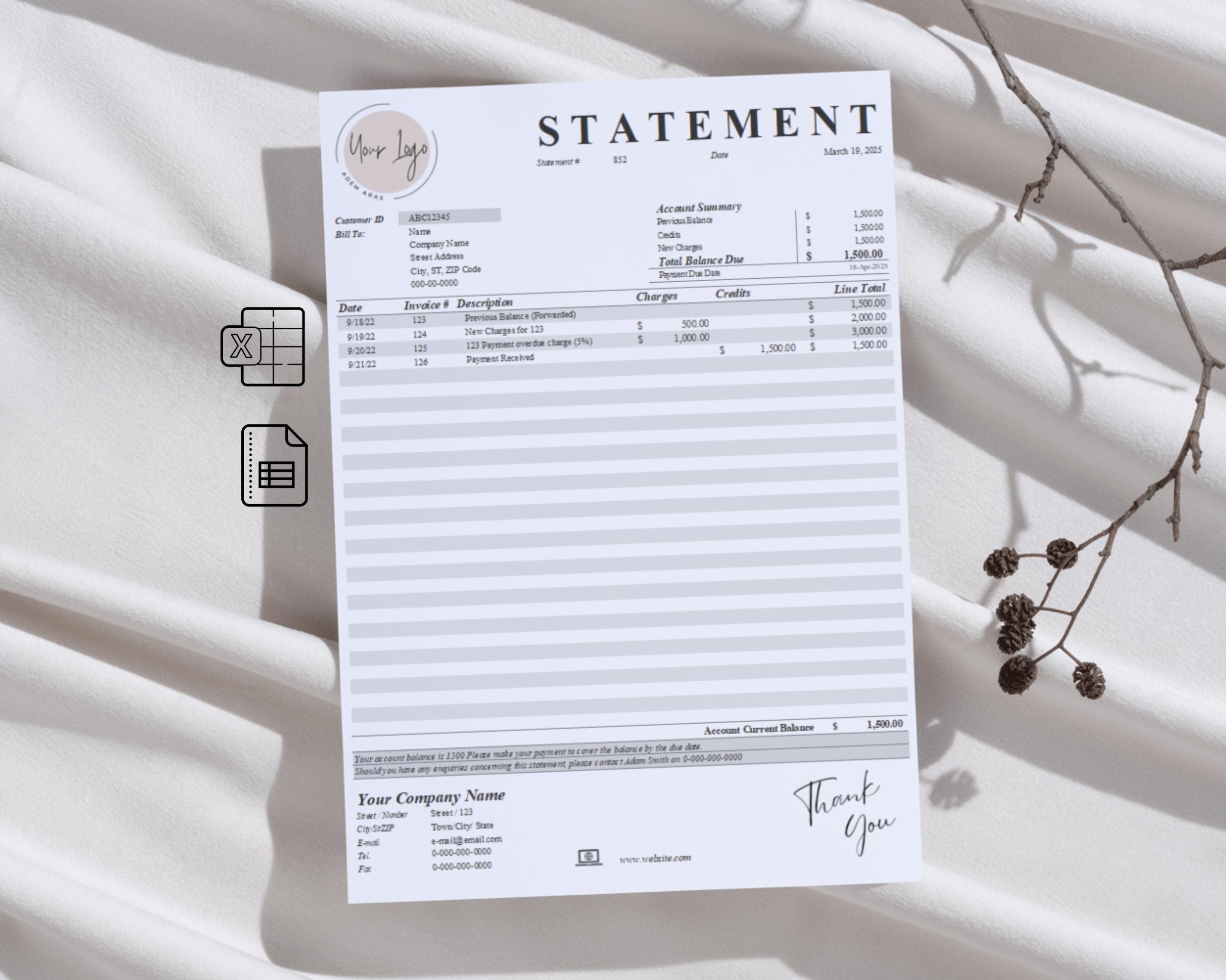 Customer Account Statement Template: Excel & Google Sheets (digital ...
