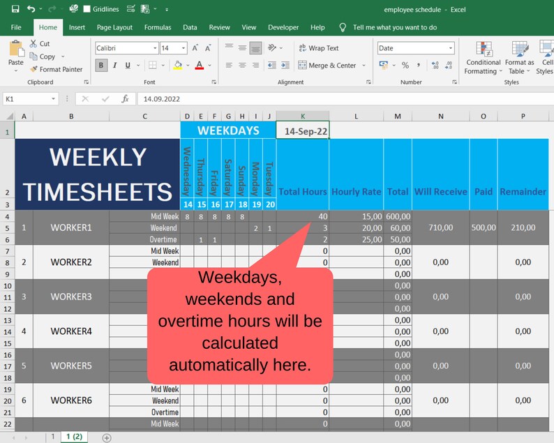 Weekly Time Employee Chart, Employee Work Schedule, Staff Planner ...