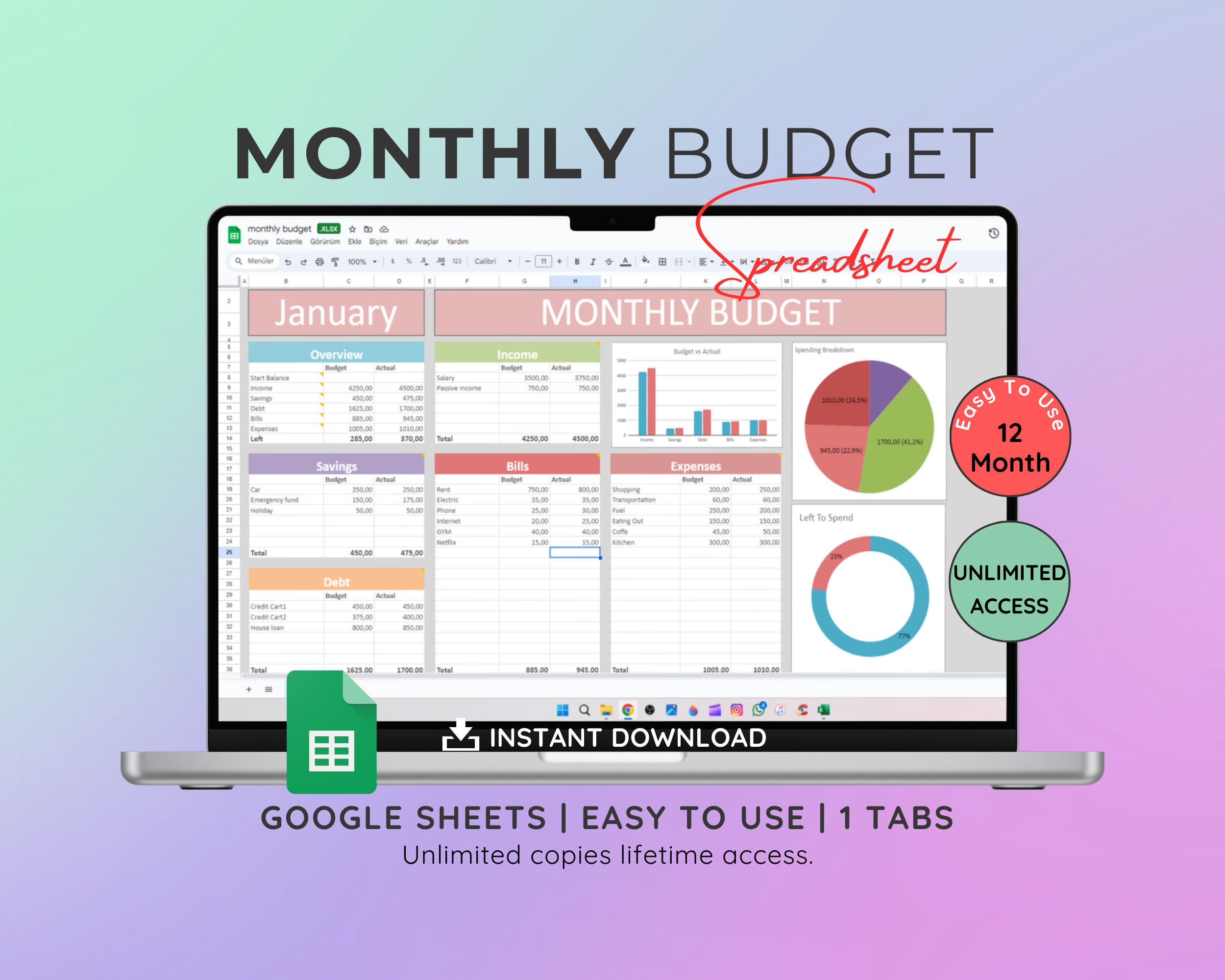 Google Sheets Monthly Budget Template, Finance Tracker Budget ...
