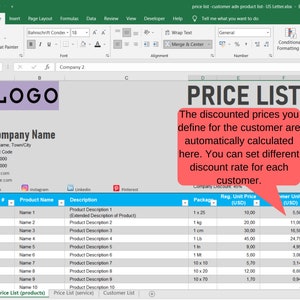 Advanced Price List Template Excel Google Sheets PDF - Etsy