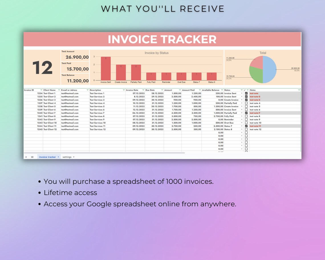 Invoice Tracker Spreadsheet, Invoice Tracker Google Sheets, Small ...