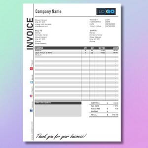 Invoice Template Excel and Google Sheets, Easy Invoice Template With ...