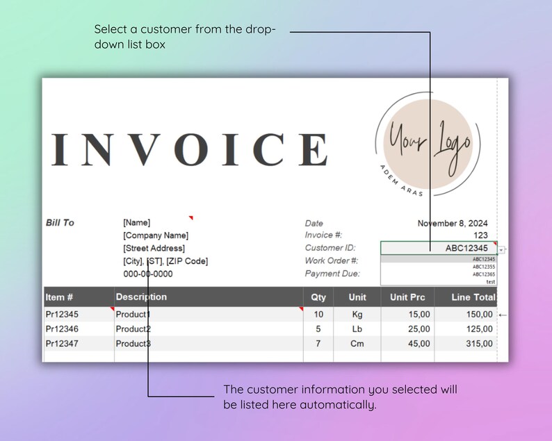 Advanced Invoice Template: Excel & Google Sheets (printable PDF) - Etsy