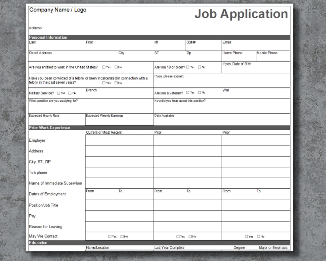 Job Application Template, Google Sheets, Microsoft Excel, PDF, Employee ...