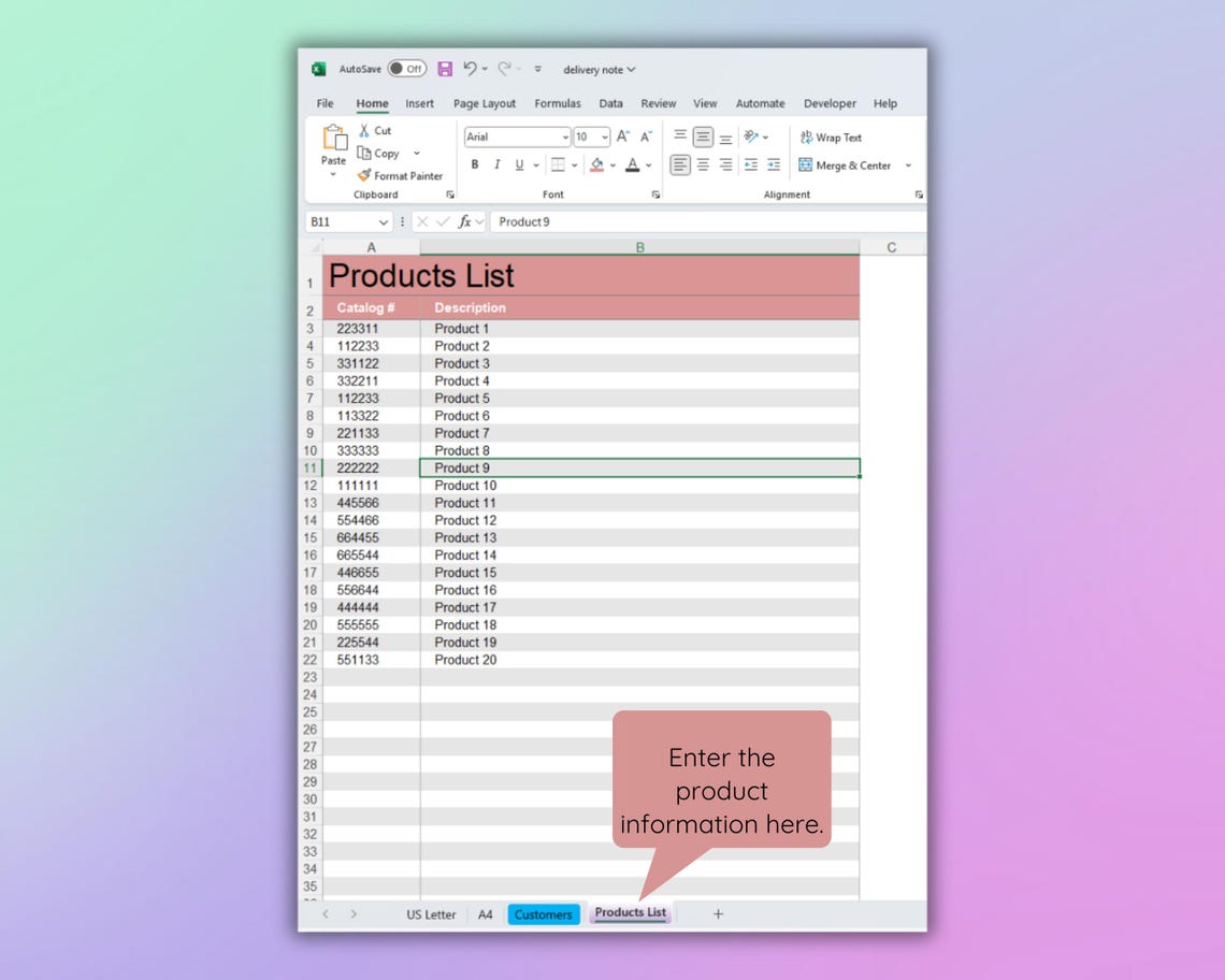 Delivery Note Template: Google Sheets & Excel Packing Slip (printable ...