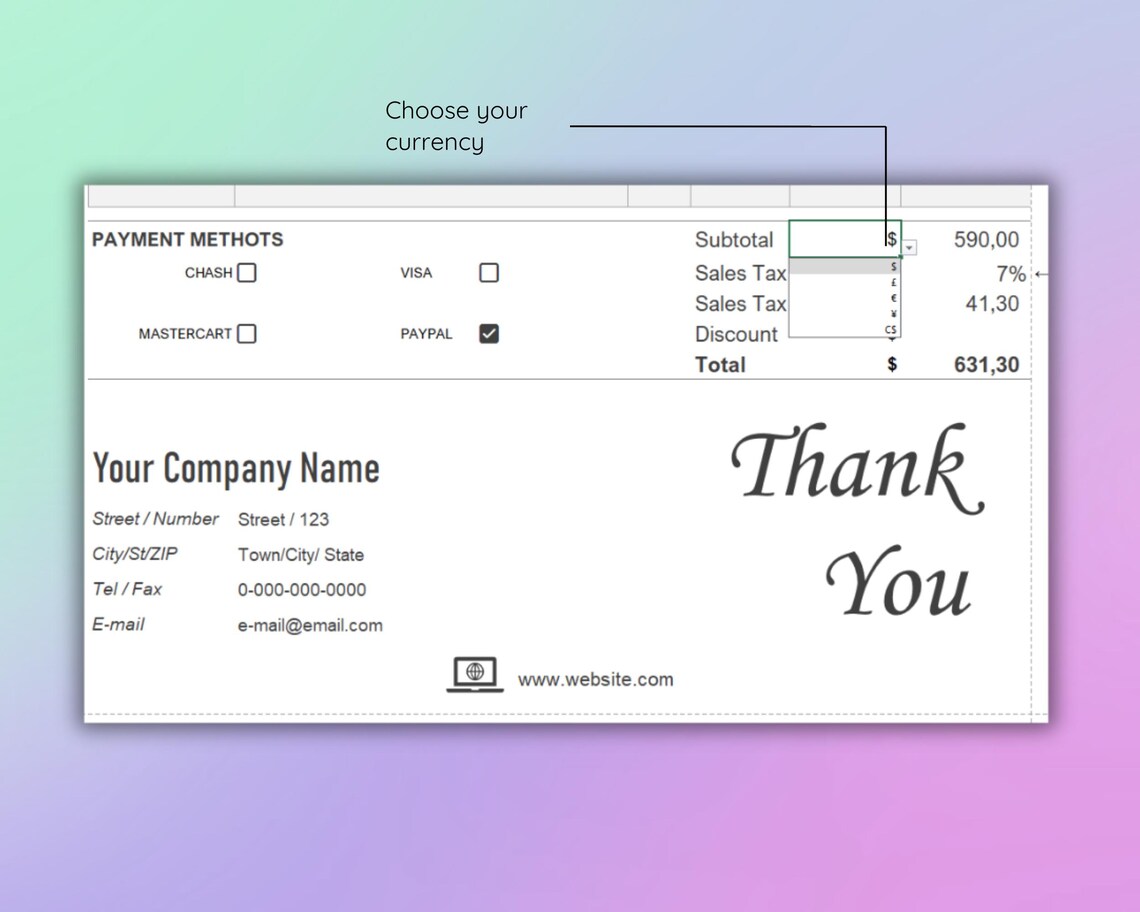 Advanced Invoice Template: Excel & Google Sheets, Printable PDF - Etsy