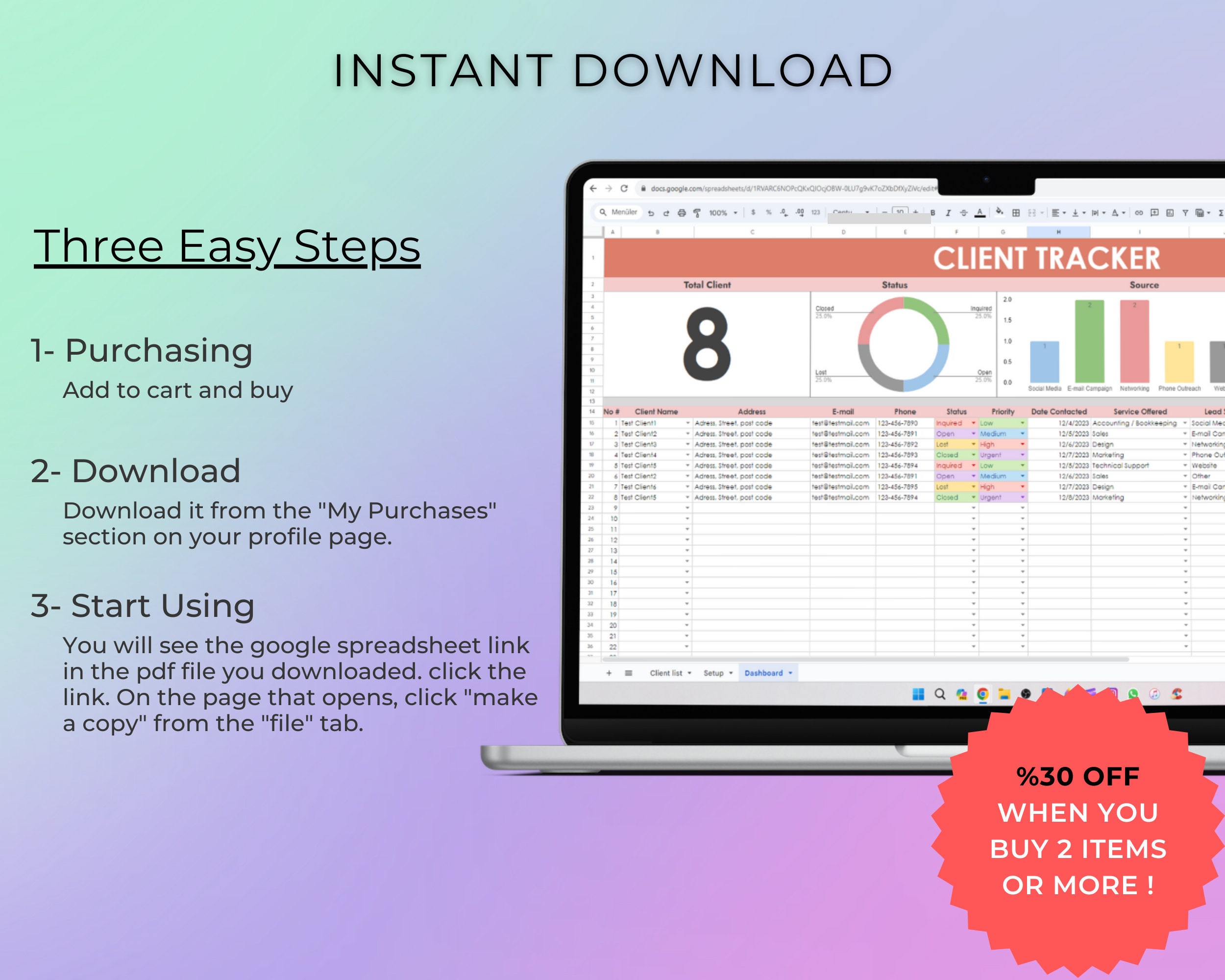 Client Tracker Google Sheets Template Small Business Spreadsheet ...