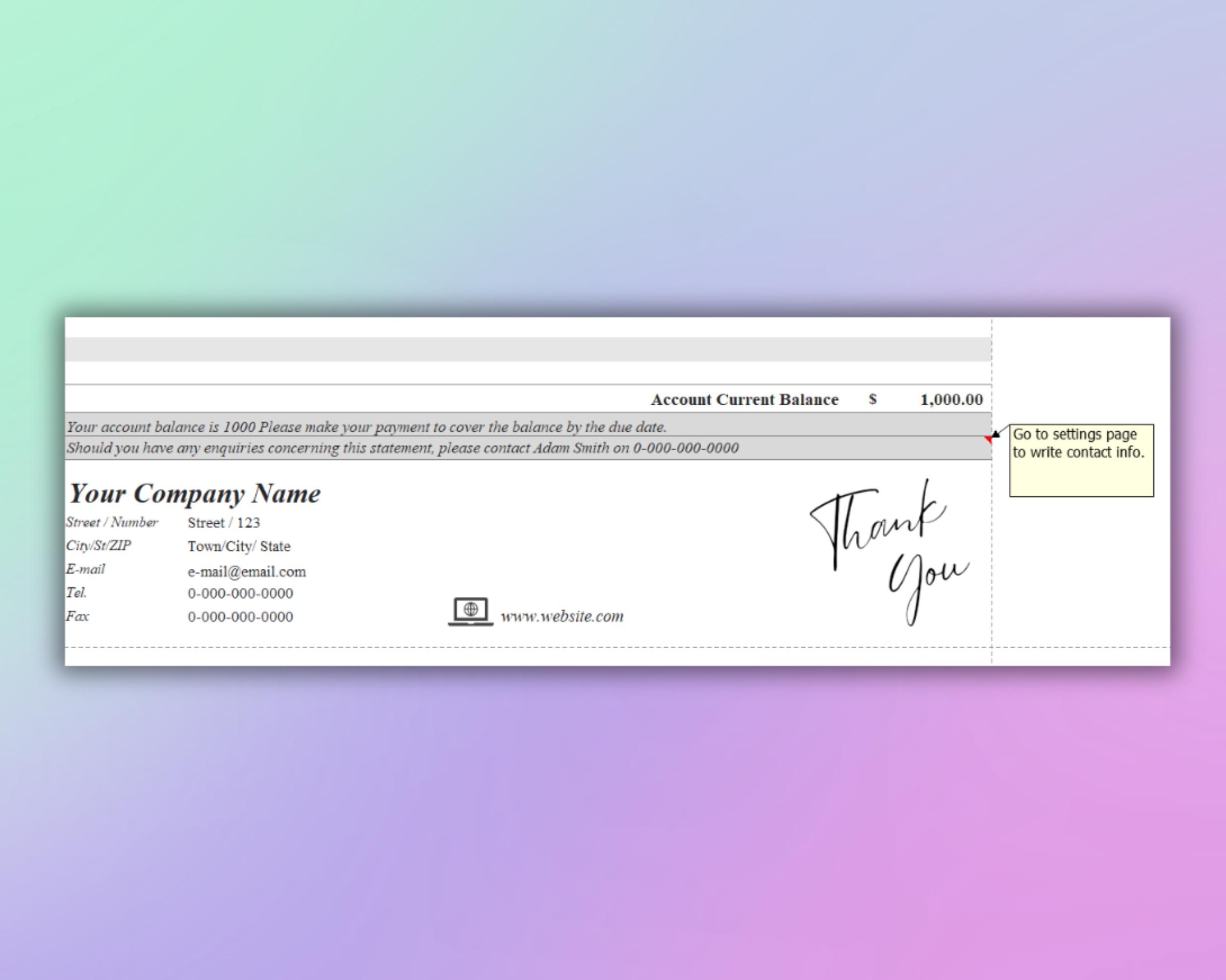 Customer Account Statement Template: Excel & Google Sheets (digital ...