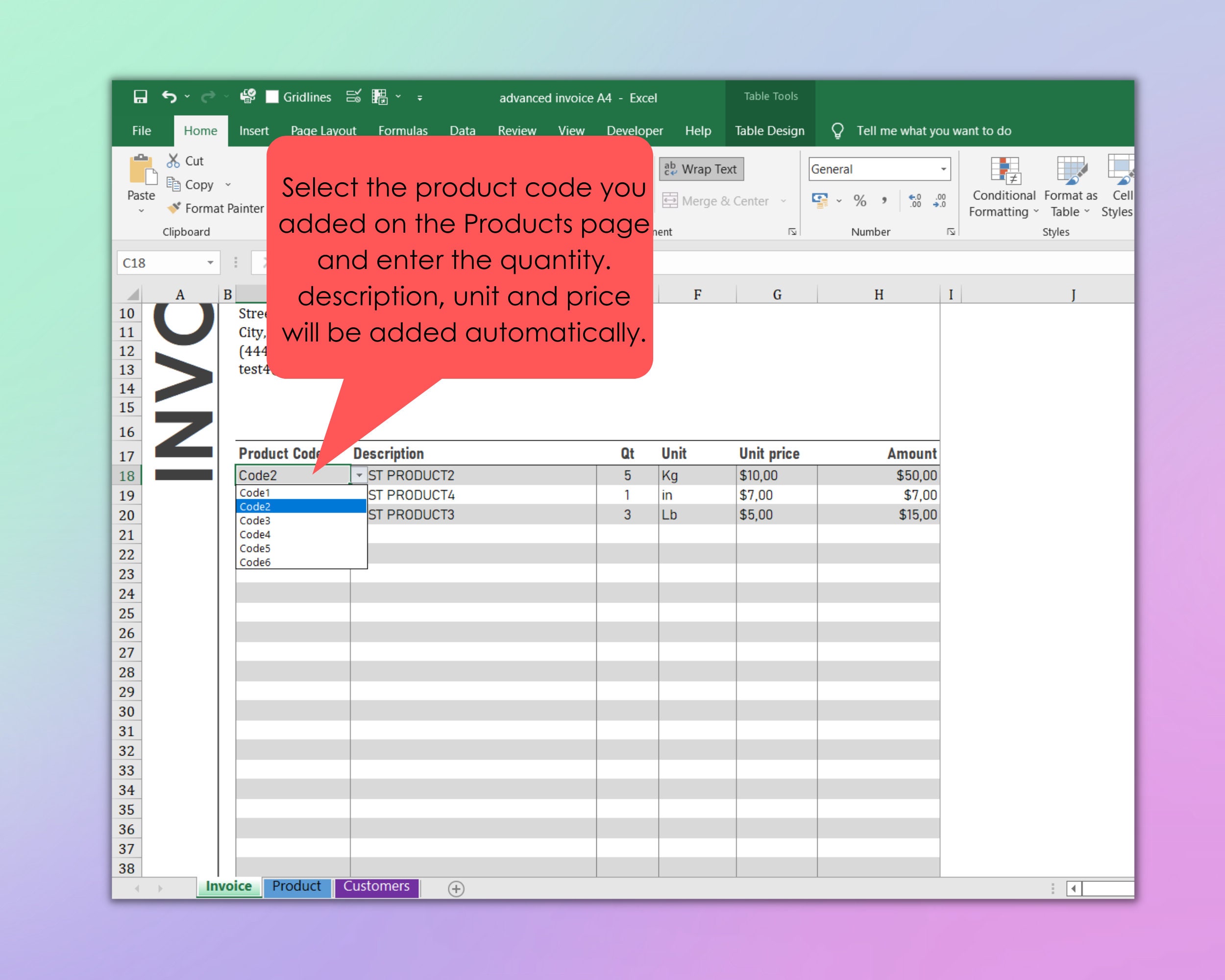 Advanced Invoice and Receipt Template, Selected From Customers and ...