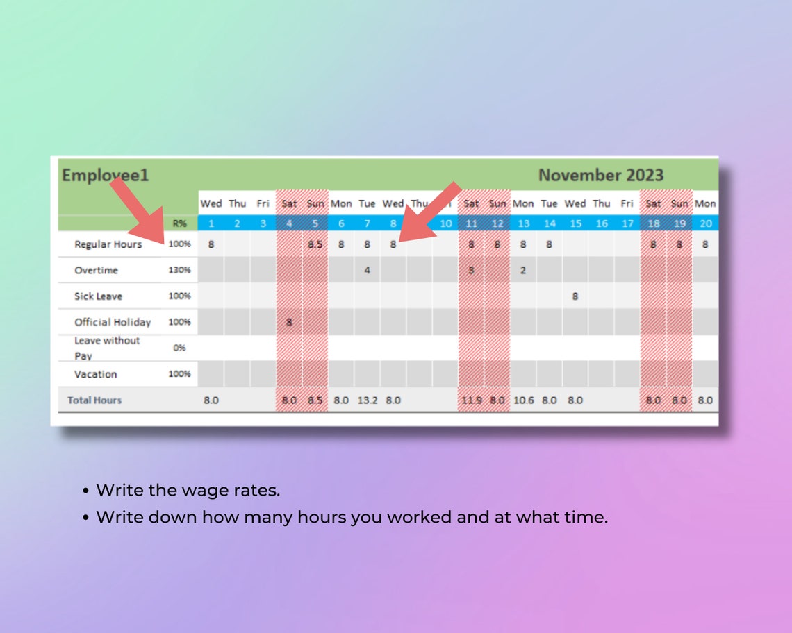 Employee Monthly Timesheet: Salary Calculator for 10 Employees ...