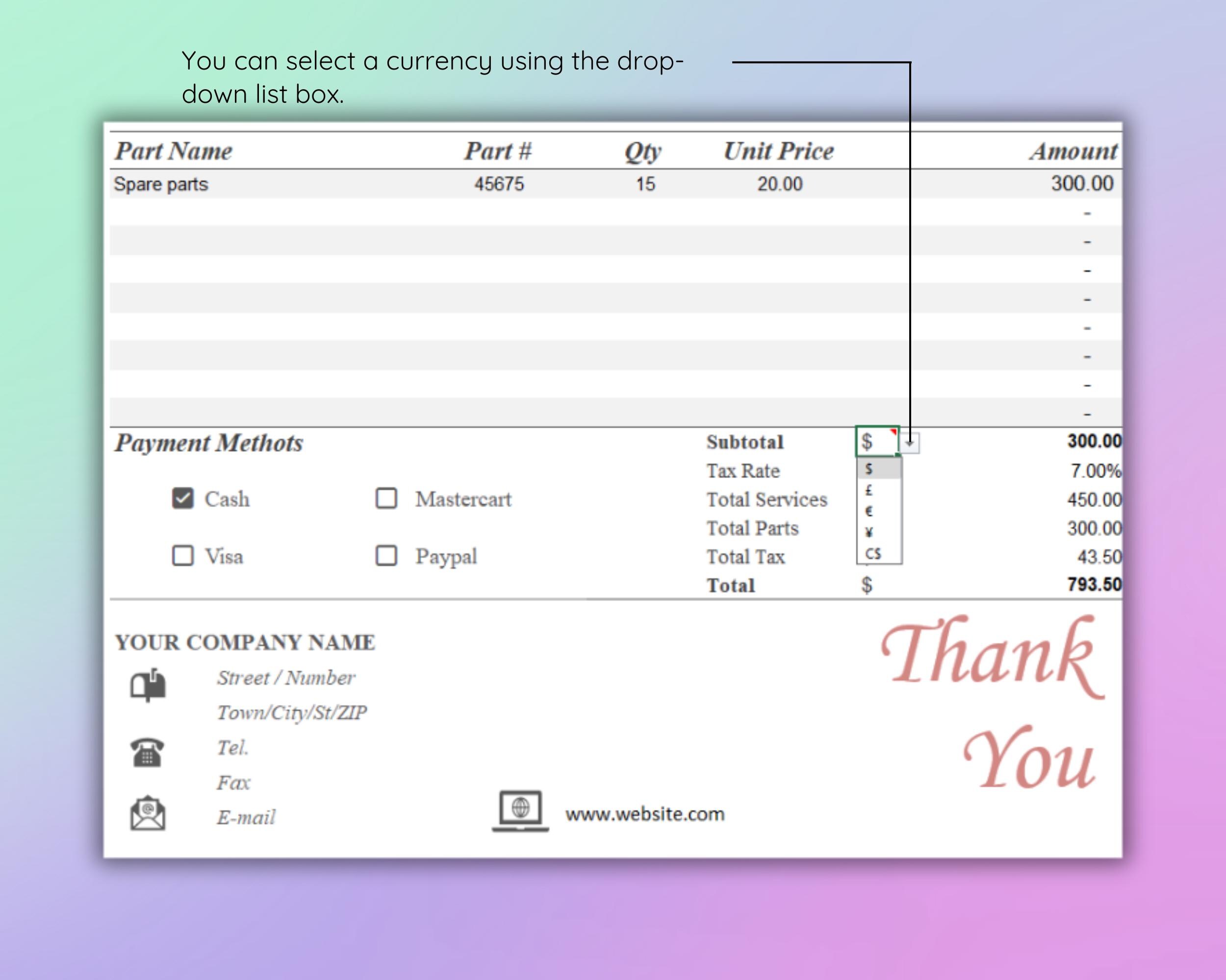 Computer Repair Invoice Template | Editable Excel & Google Sheets | Automatic Calculations | A4 ...
