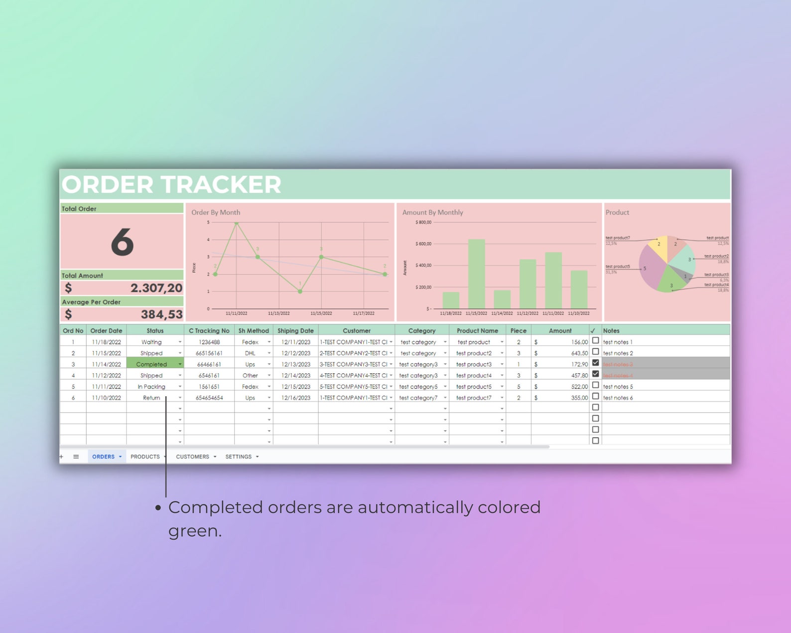 Order Tracker Microsoft Excel Template, Small Business Spreadsheet ...