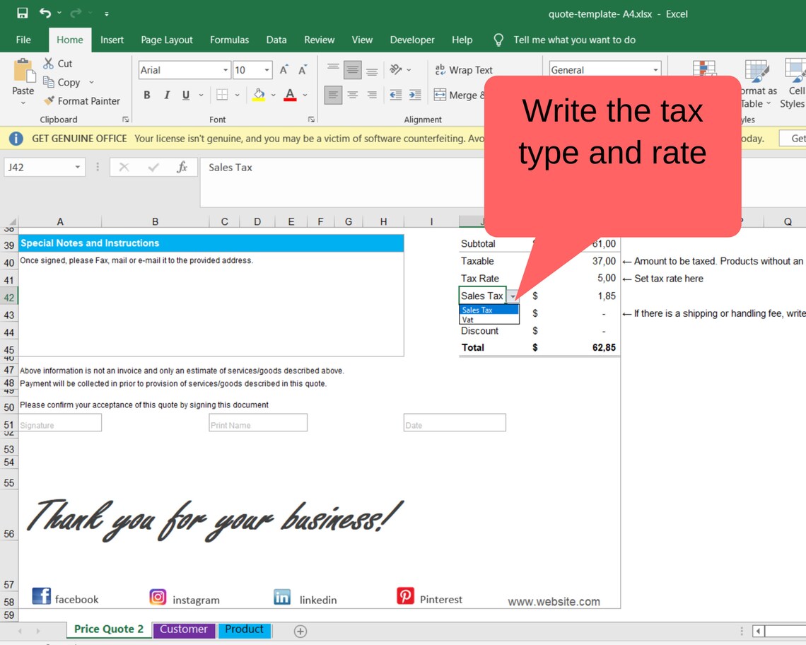 Advanced Quote Template Excel Google Sheets PDF - Etsy