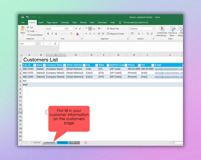 Advanced Invoice Template, Selected From Customers and Products List ...