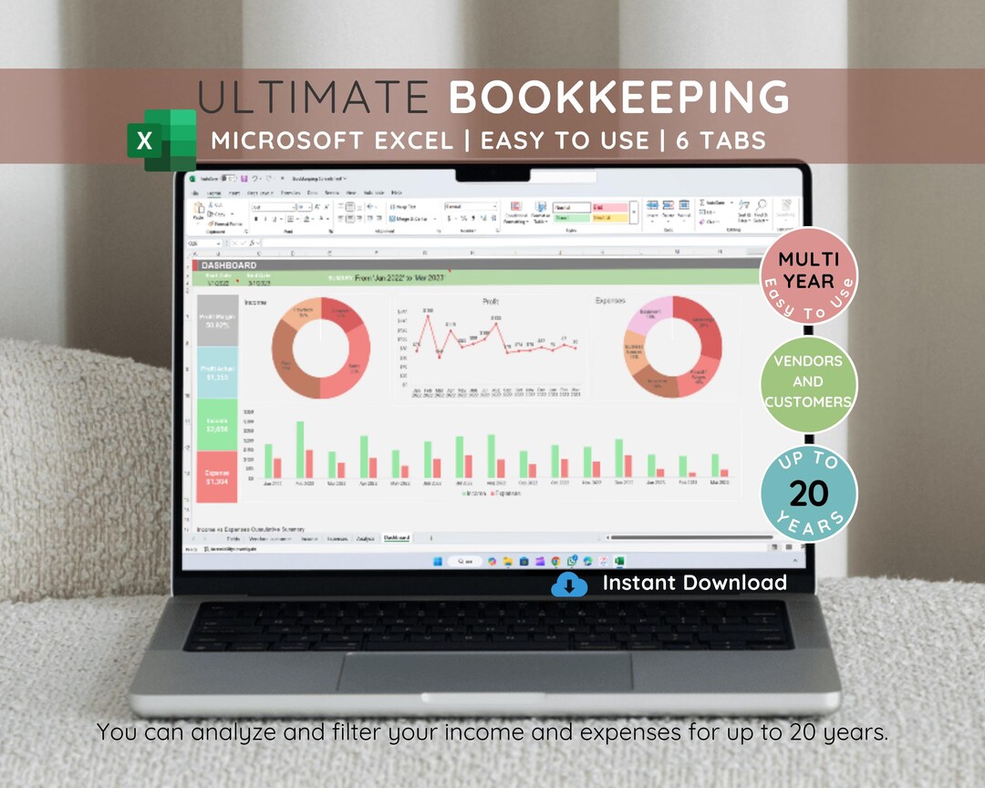 Ultimate Bookkeeping Spreadsheet | Excel Income & Expense Tracker ...