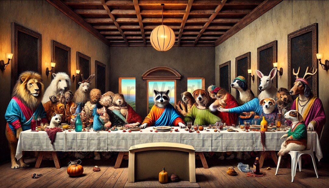 The Last Supper With Animals Funny Art Food Digital Image for Printing ...
