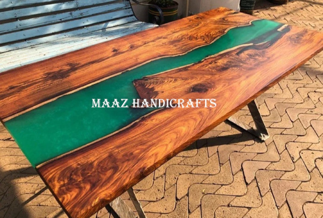 Green Epoxy Resin Table Epoxy Kitchen Furniture Live Edge Table Etsy