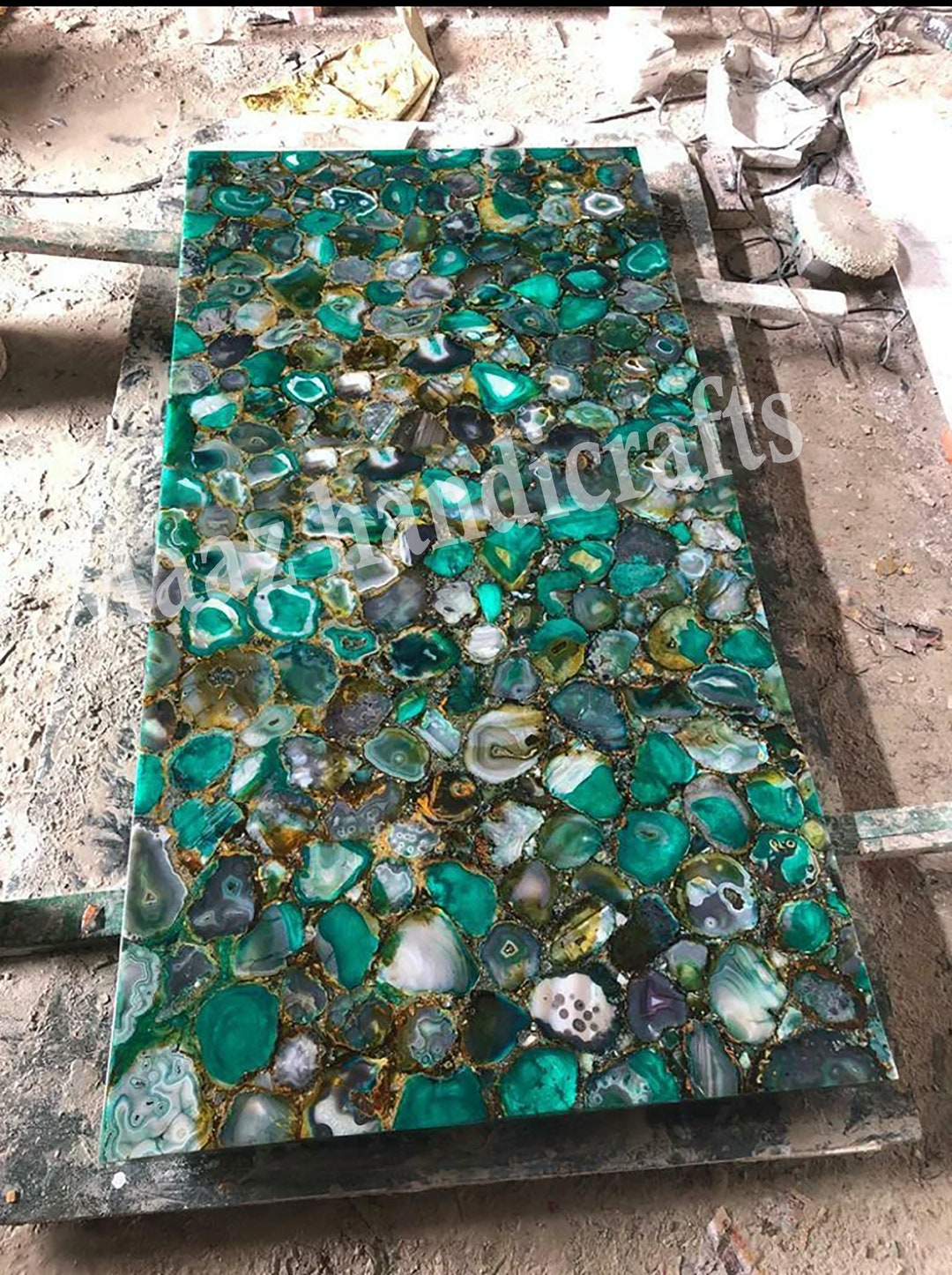 Green Agate Stone Table/stone Coffee Table, Green Agate Table, Natural ...