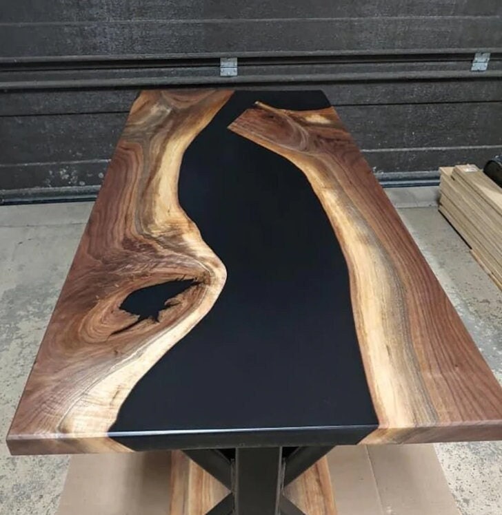 Black Epoxy Dining Table, Walnut Epoxy Table Top, Handmade Epoxy Home ...